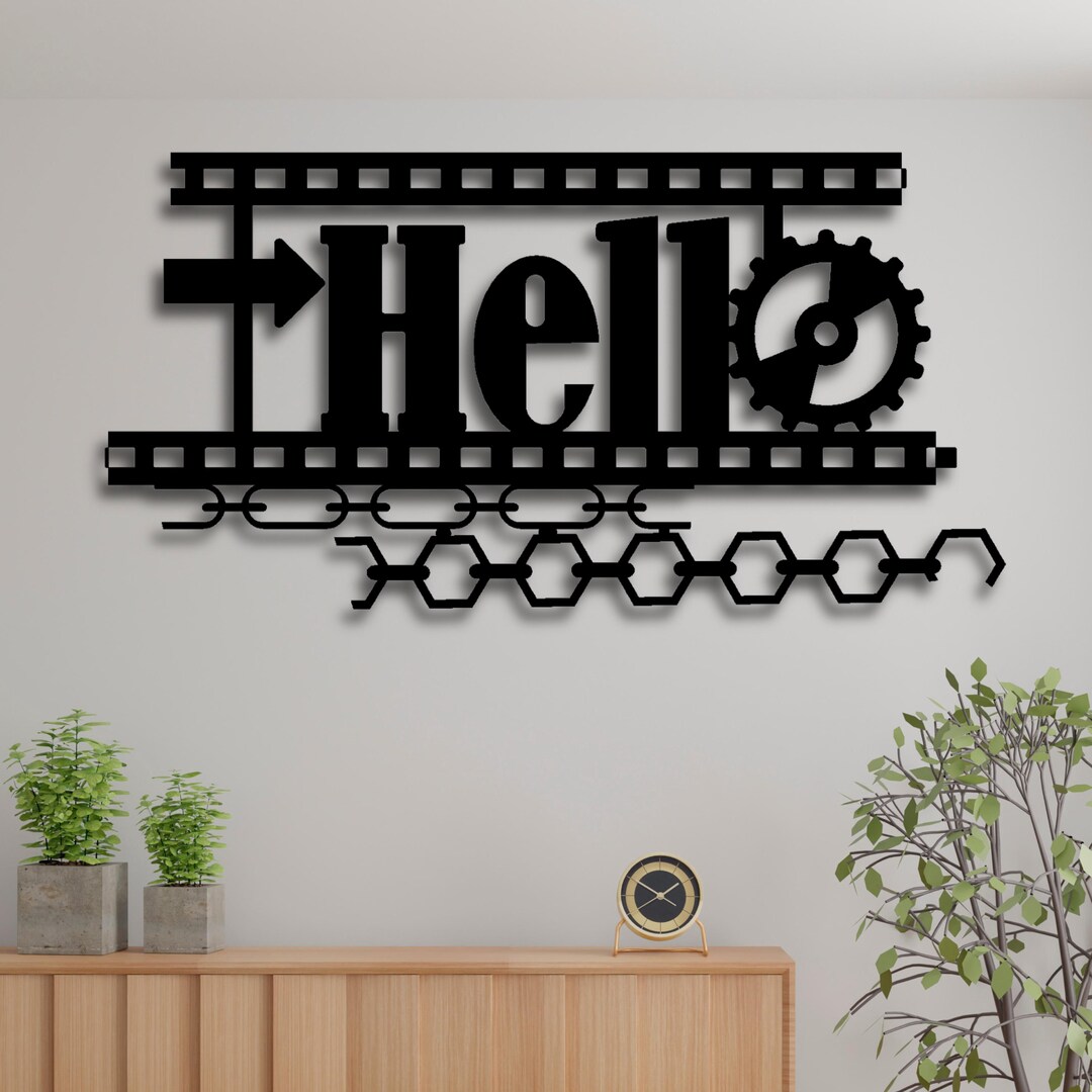 Industrial Hello Wall Art SVG | Gear Mechanic Sign Laser Cut File for ...