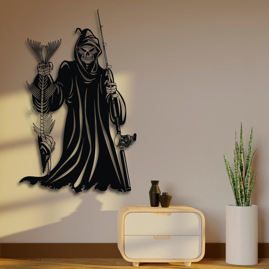 Grim Reaper Fishing Wall Art Dxf | Skeleton Fisherman Cut File for ...