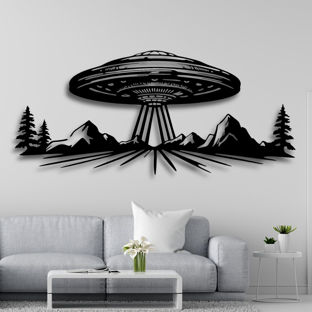 UFO Mountain Scene Wall Art | Alien Spaceship Silhouette Laser Cut File ...