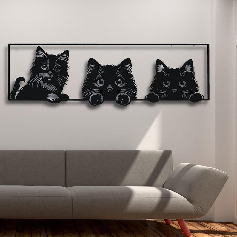 Cute Cats Wall Art SVG | 3 Kittens Peeking Silhouette Laser Cut File ...