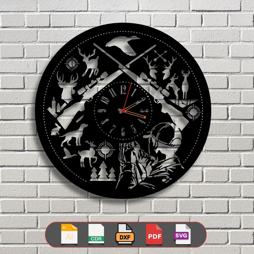 Hunter Clock Wall Art SVG | Hunting Silhouette Deer Rifle Scope Cut ...