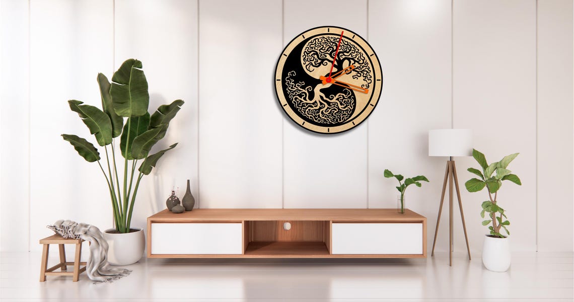 Yin Yang Tree of Life Clock SVG | Zen Wall Art Laser Cut File | Mandala ...