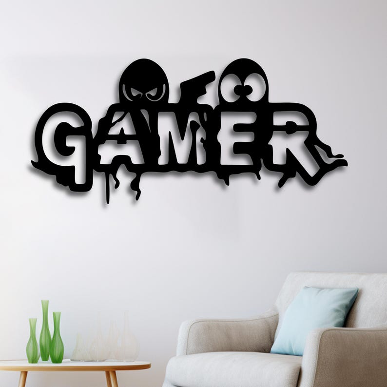 GAMER Wall Art SVG | Gaming Room Decor Laser Cut File | Cool Game Font ...