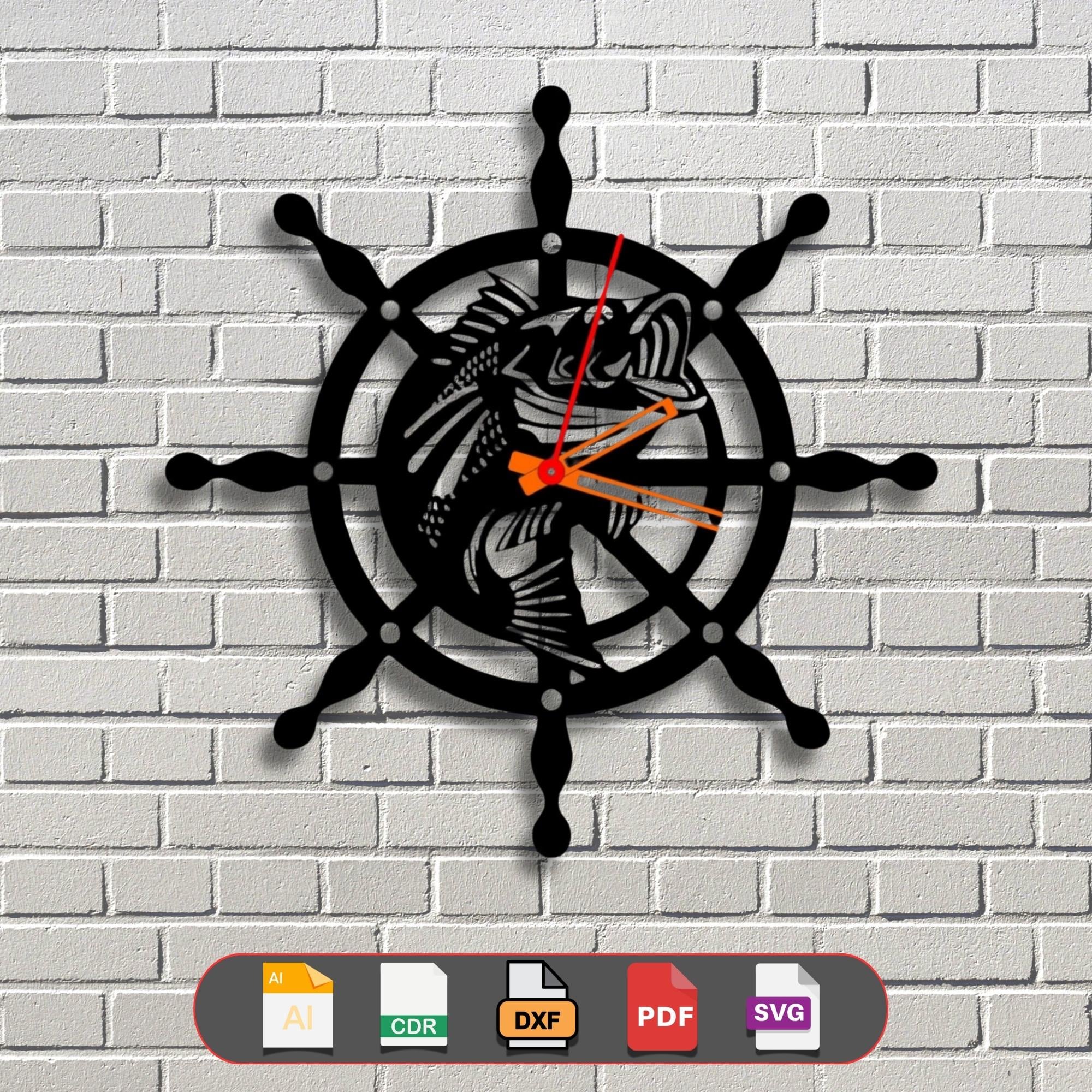 Fish and Steering Wheel Wall Clock SVG | Nautical Fish Design ...