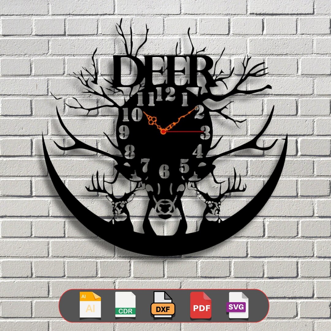 Deer Antler Clock SVG | Laser Cut Deer and Tree Silhouette Wall Clock ...
