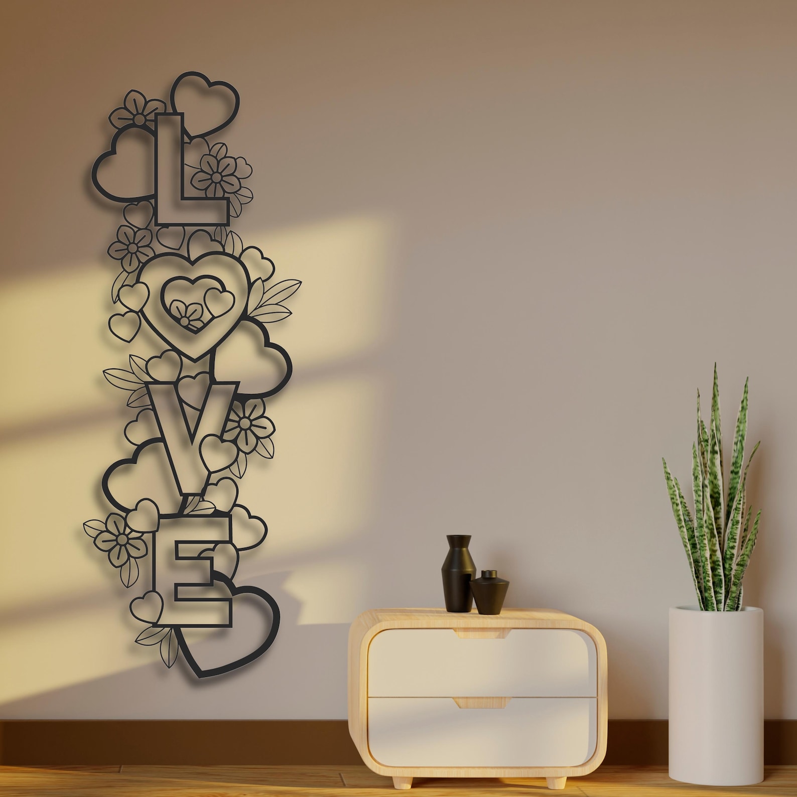 LOVE Hearts Flowers SVG Wall Art | Romantic One-layer Cut File for CNC ...
