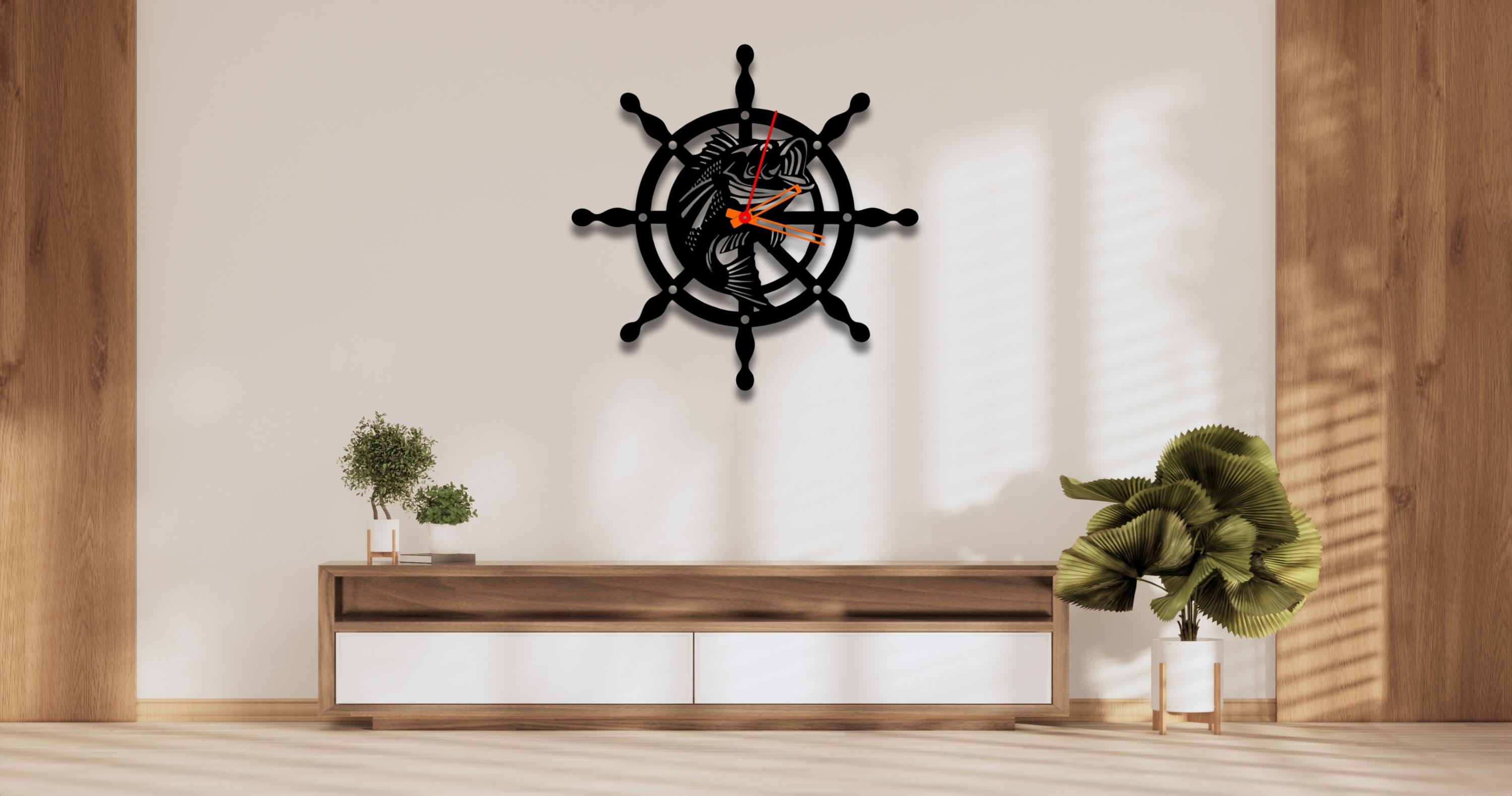 Fish and Steering Wheel Wall Clock SVG | Nautical Fish Design ...