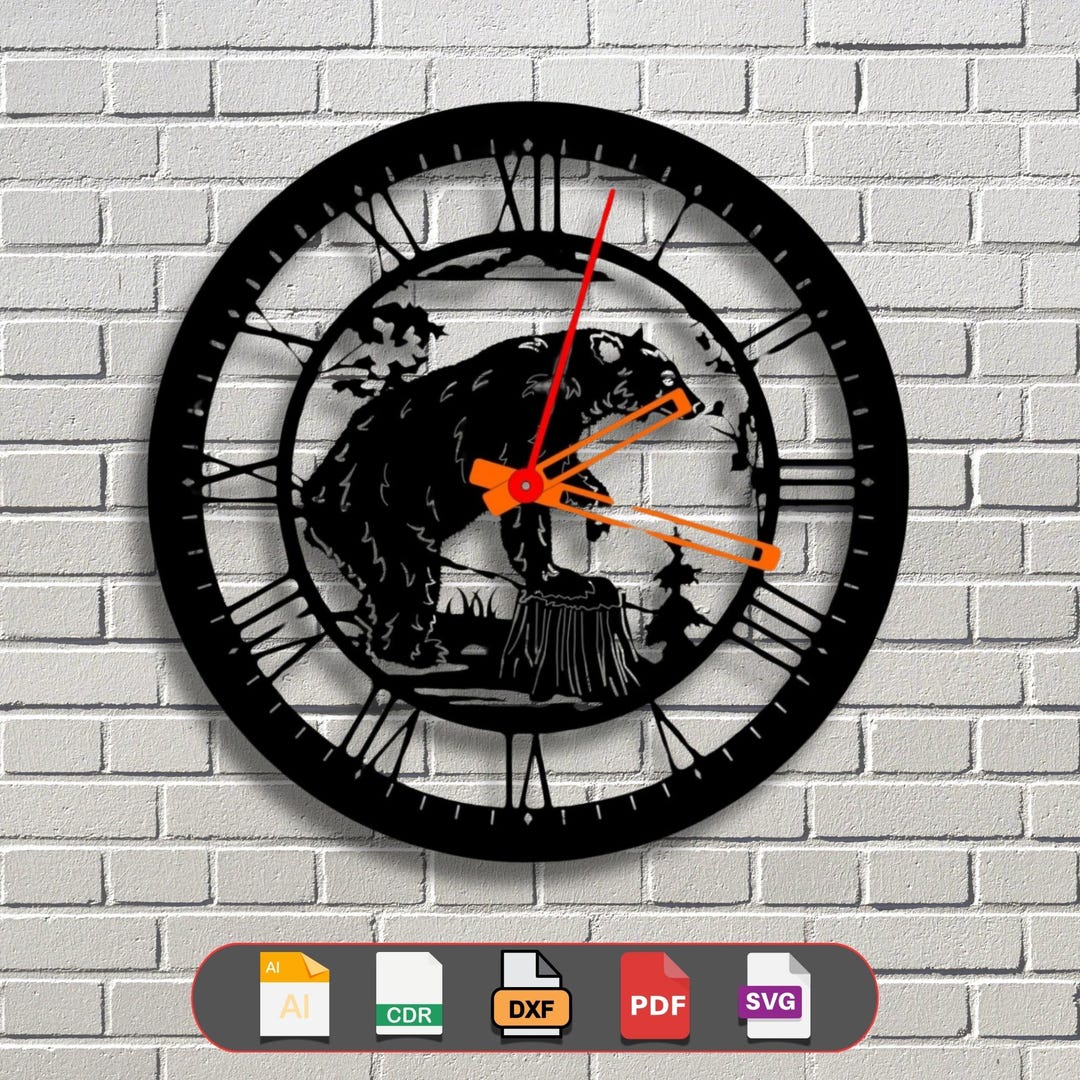 Bear Wall Clock, Laser Cut, Ai, Cdr, Dxf, Pdf, Svg, CNC Plasma Cut ...