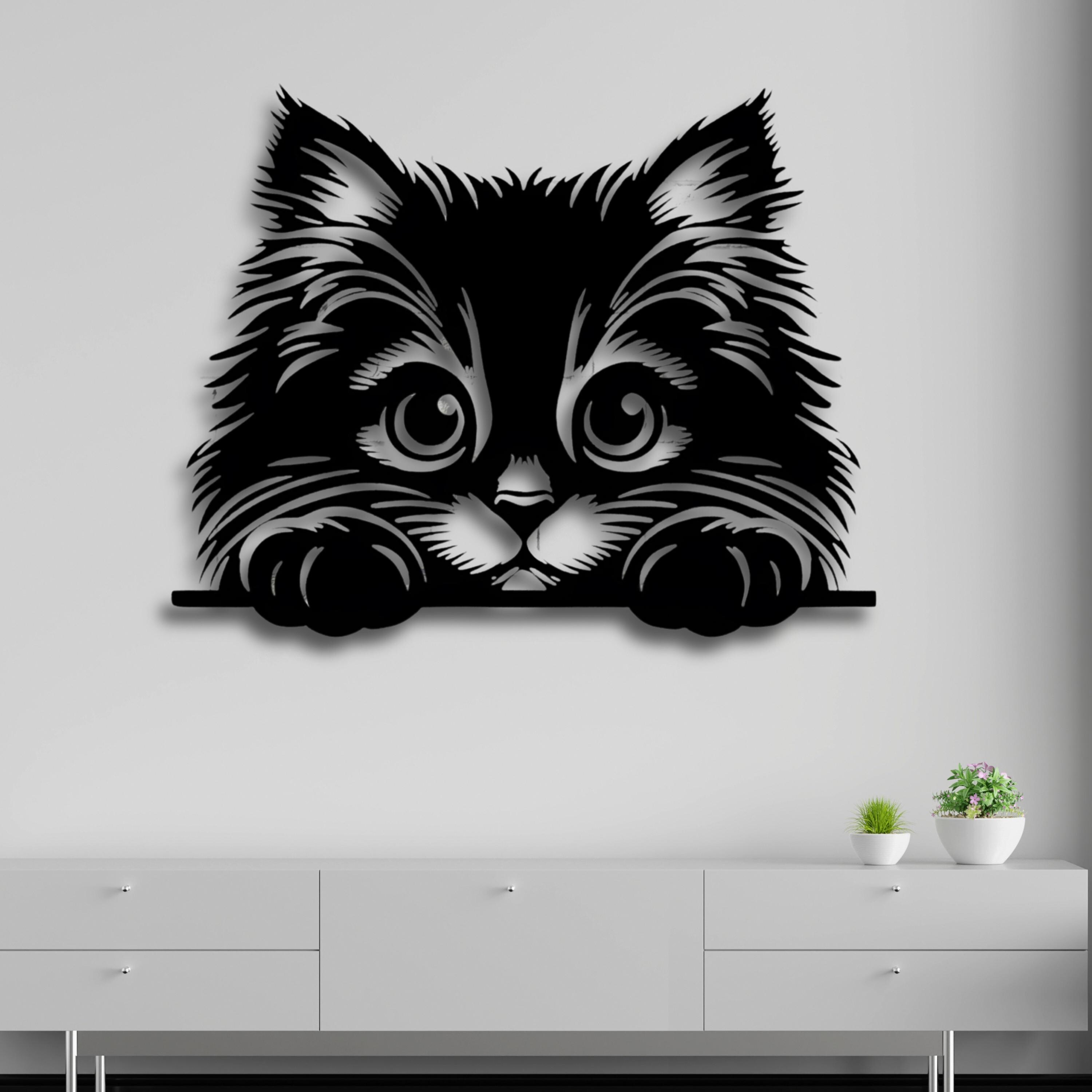 Cute Cat Peek SVG Wall Art | Playful Kitten Silhouette Digital Laser ...