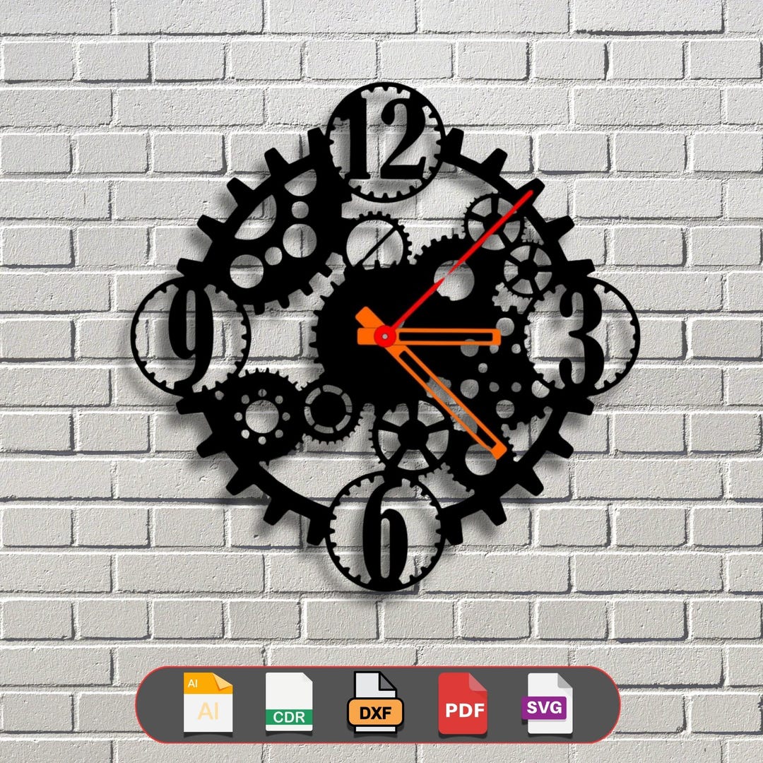 Gear Wall Clock, Laser Cut, Ai, Cdr, Dxf, Pdf, Svg, CNC Plasma Cut ...