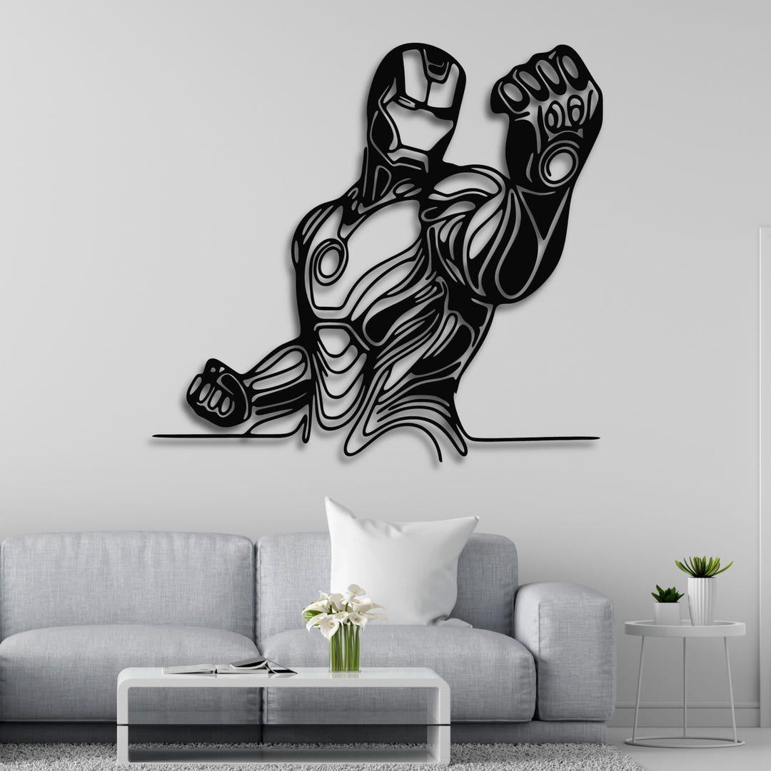 Iron Man Line Art SVG | Superhero Silhouette Wall Decor Cut File | CNC ...