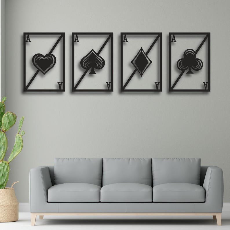 4 Panel Playing Cards Wall Art SVG | Poker Ace Silhouette Laser Cut ...