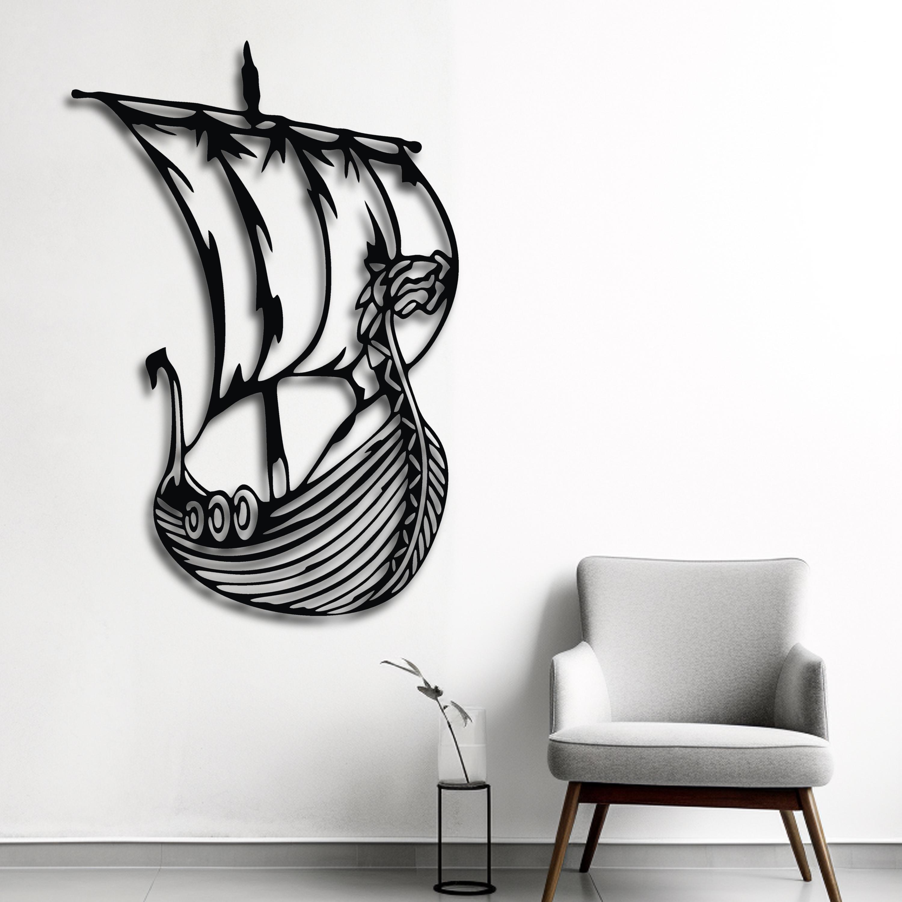Viking Ship Laser Cut Dxf Files Wall Decor Ai Cdr Dxf Pdf Svg Digital ...
