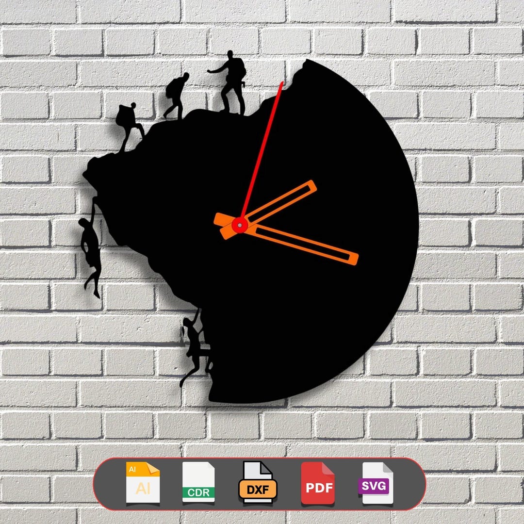 Mountain Climber Wall Clock SVG | Hiker Silhouette Cut File | DXF Cdr ...