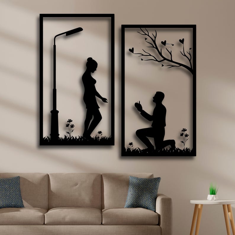 Romantic Proposal Wall Art SVG | Couple Silhouette Love Scene for Laser ...