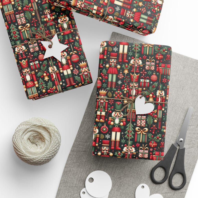 Rare! Vintage Nutcracker Pattern Wrapping Paper | Holiday Christmas Toy ...