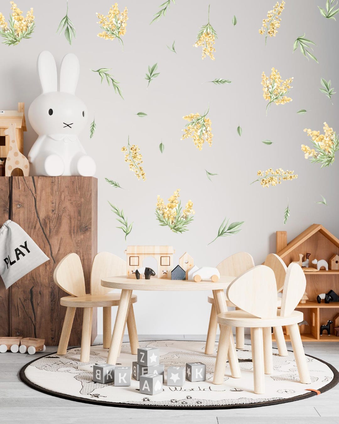 Mimosa Floral Wall Decals, Watercolor Botanical Nursery Mural - Etsy
