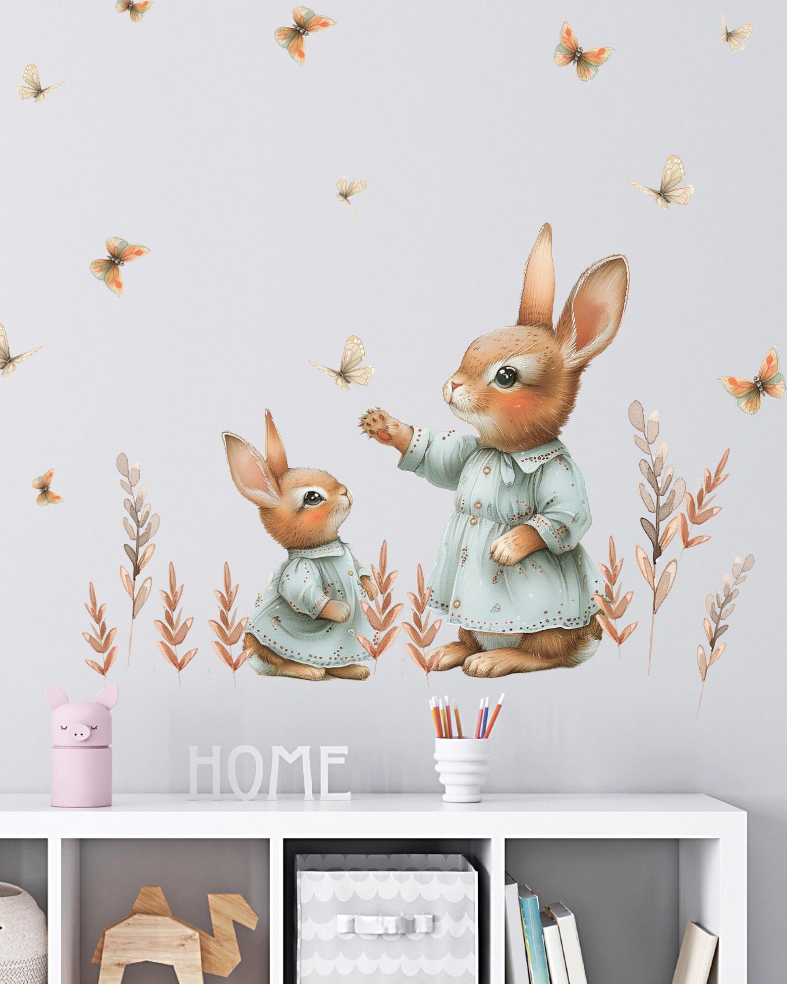 Woodland Rabbit Stickers With Butterflies Bunny Wall Decals Bunny Wall ...