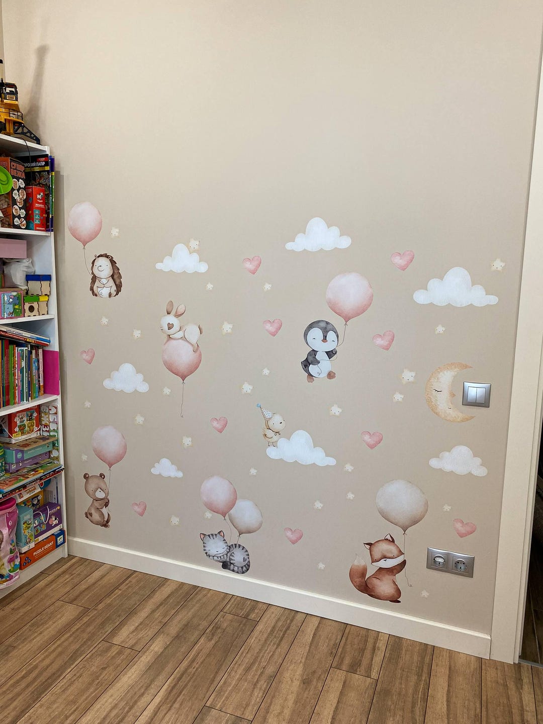 Animals With Pink Balloons Wall Stickers, Nursery Wall Decals, Forest ...