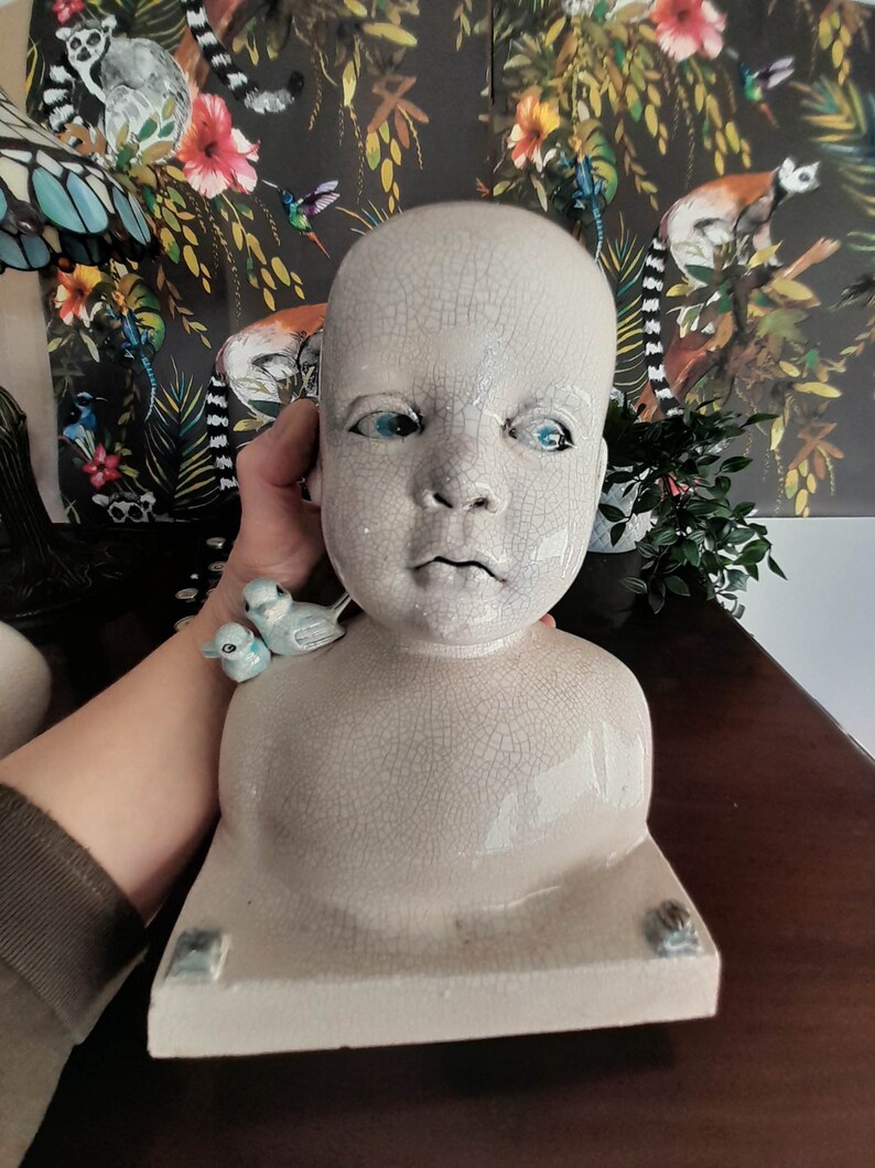 Large Doll Bust Sculpture With Birds - Etsy