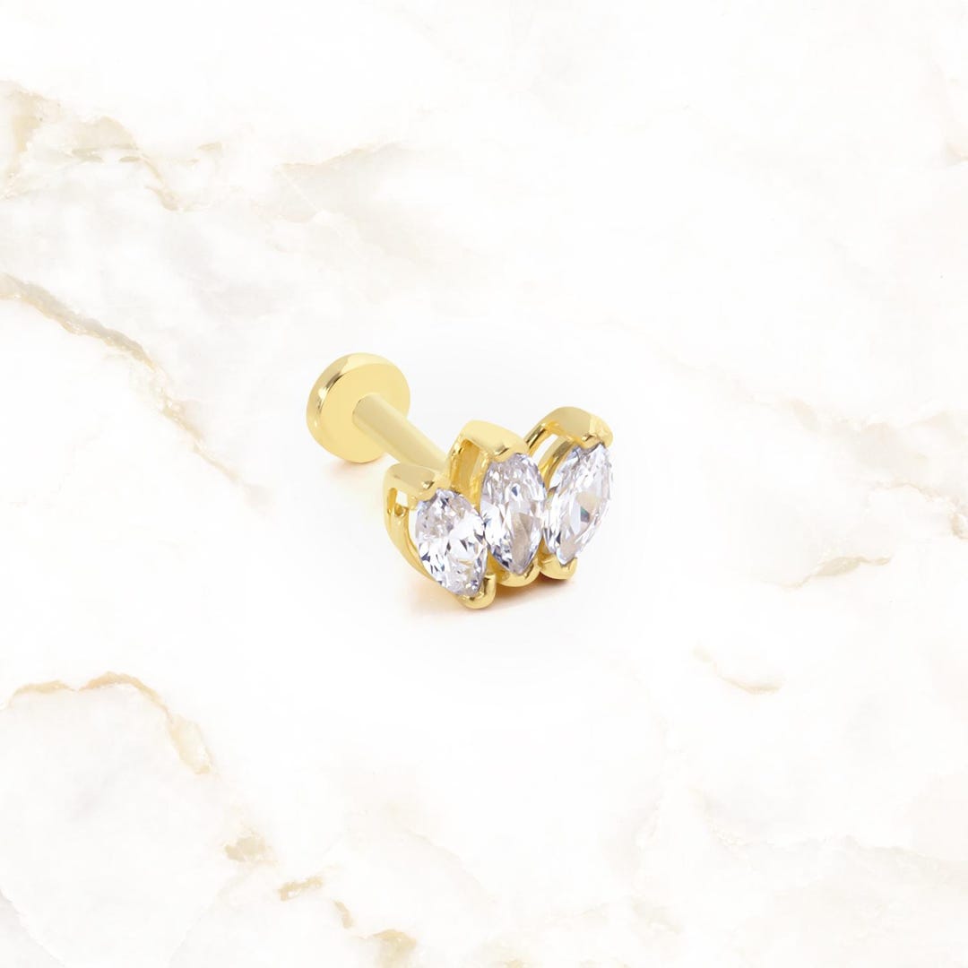 Triple Marquise Zircon 14K Gold Labret | Helix, Conch Piercing - Etsy