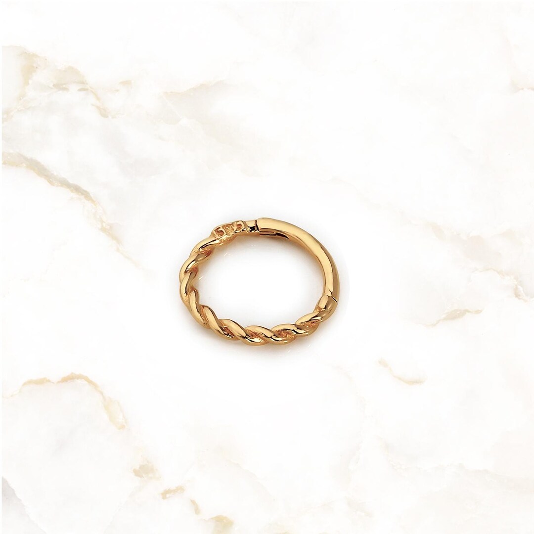 14K Gold Rope Design Hoop | Twisted Helix Piercing | Dainty Septum ...