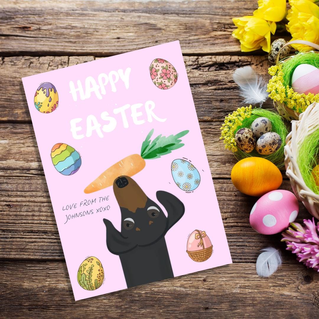 Personalised Sausage Dog Easter Card. Dog Greeting Card. Dachshund Pet ...