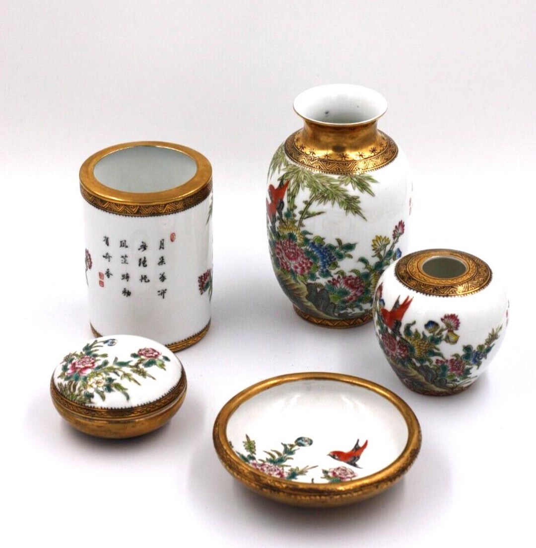 A Set of Famille Rose Porcelain Wares (5 Pieces) - Etsy