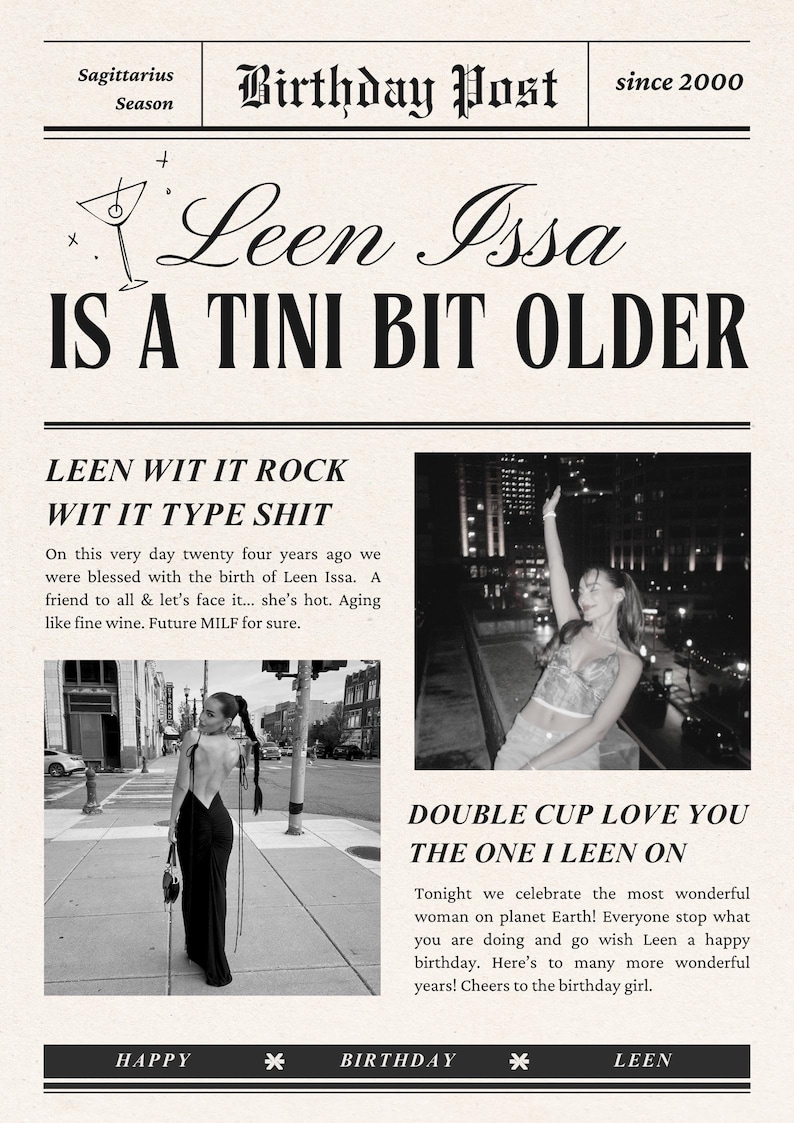 TINI BIT OLDER - Birthday Vintage Newspaper Flyer Template for Theme ...