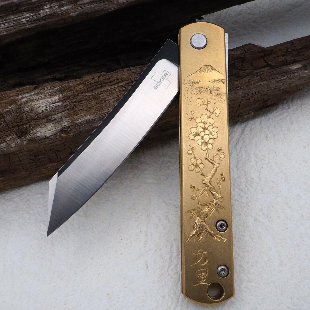 Plum Tree and Mount Fuji Knife on a Boker Plus Zenshin - Etsy