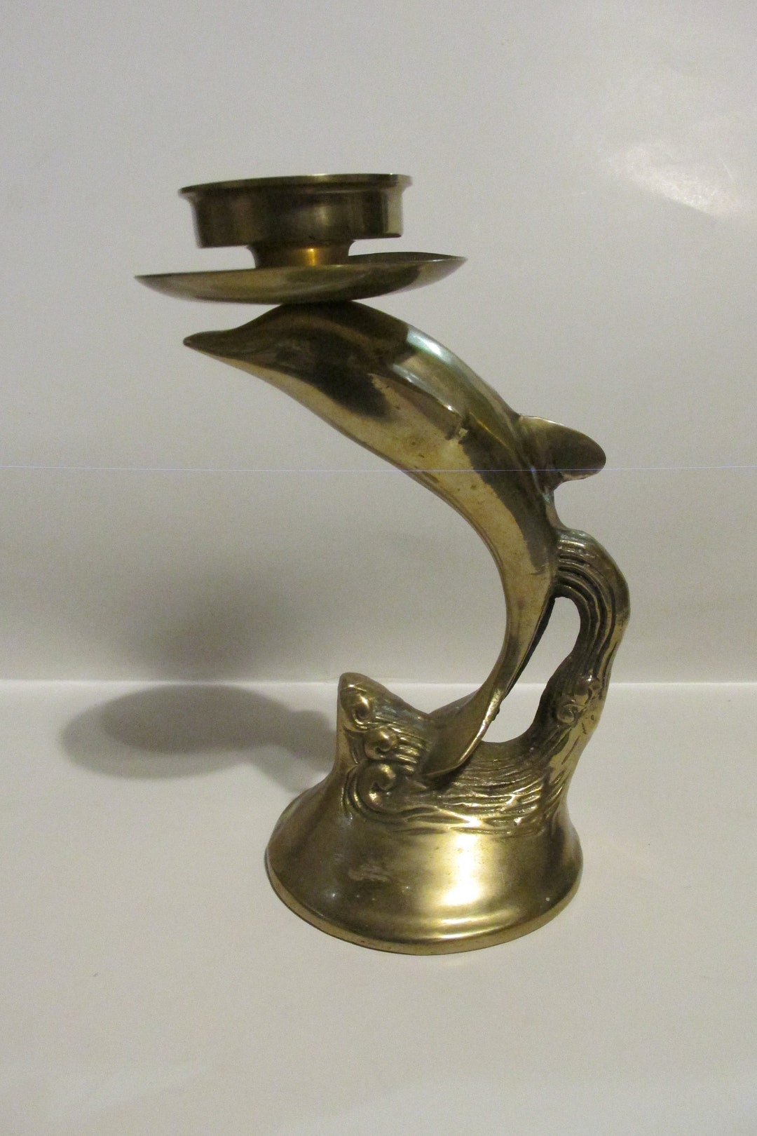 Brass Dolphin on Wave Hurricane Shade Candle Holder / Nautical - Etsy