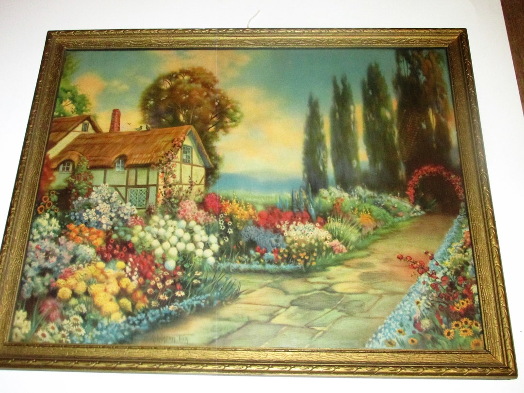 Antique Art 1920's Lithograph R. Atkinson Fox , Cottage Vills English ...