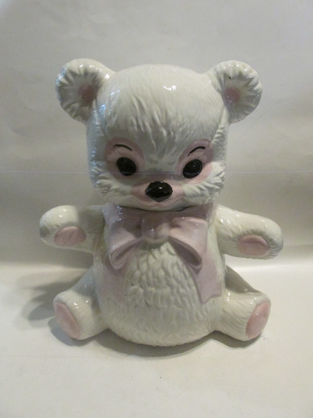 Bank, Large Ceramic Hand Painted White and Pink Teddy Bear Bank - Etsy