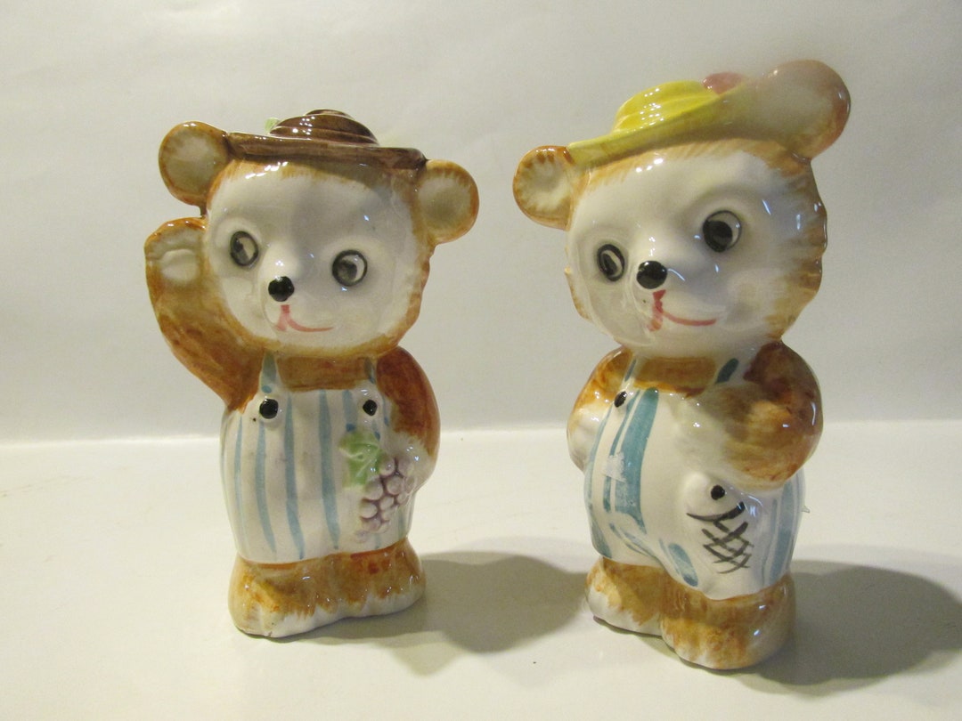 Farmhouse Bears Overalls and Hats Numbered Porcelain Salt and Pepper ...