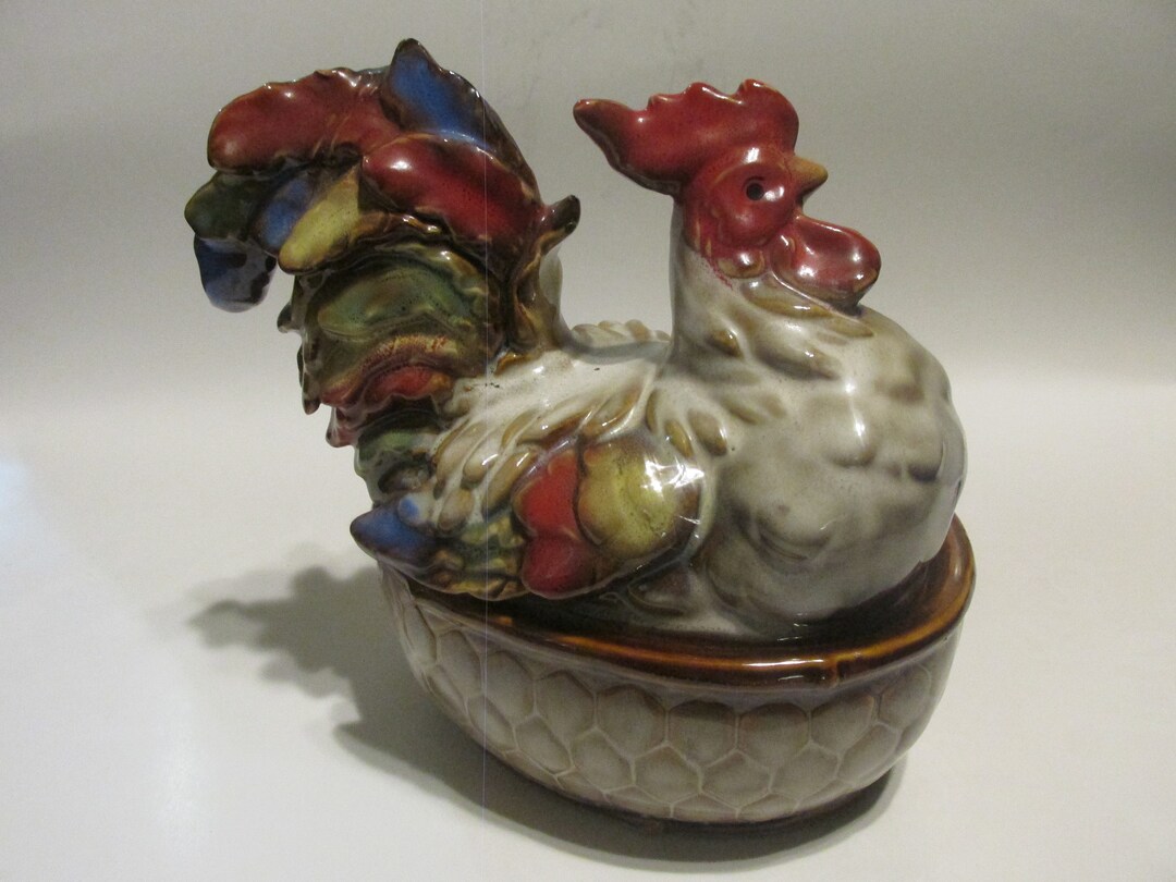 Farmhouse, Rooster on Chicken Wire Ceramic Bowl, Kitchen Decor, Storage ...
