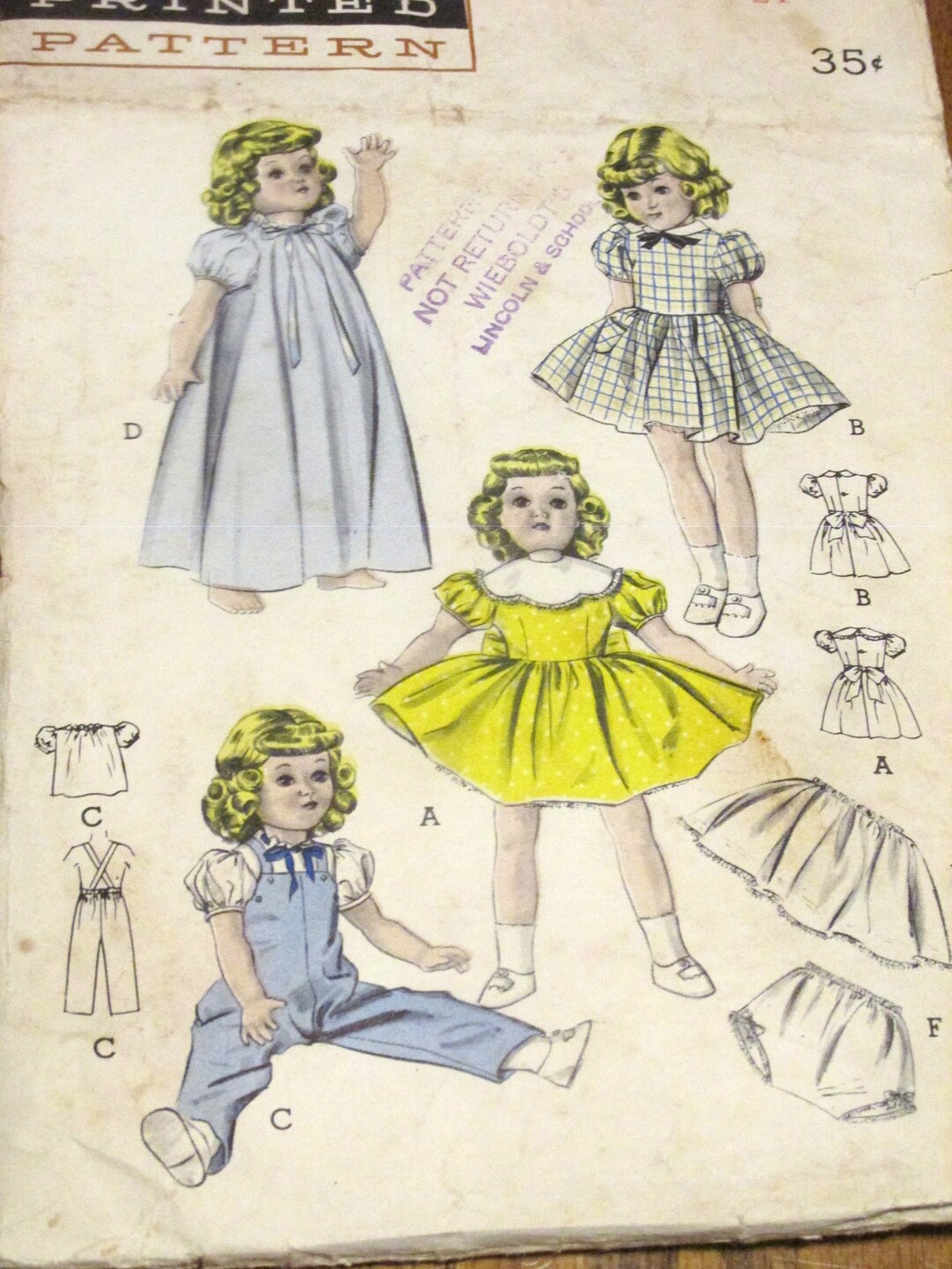 Doll Clothes, Original 1952 Wardrobe Pattern for 21-inch-tall Dolls ...