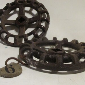 Industrial Pair Large Iron Valve Wheels, Steampunk, One Has Metal ...