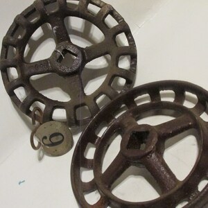 Industrial Pair Large Iron Valve Wheels, Steampunk, One Has Metal ...