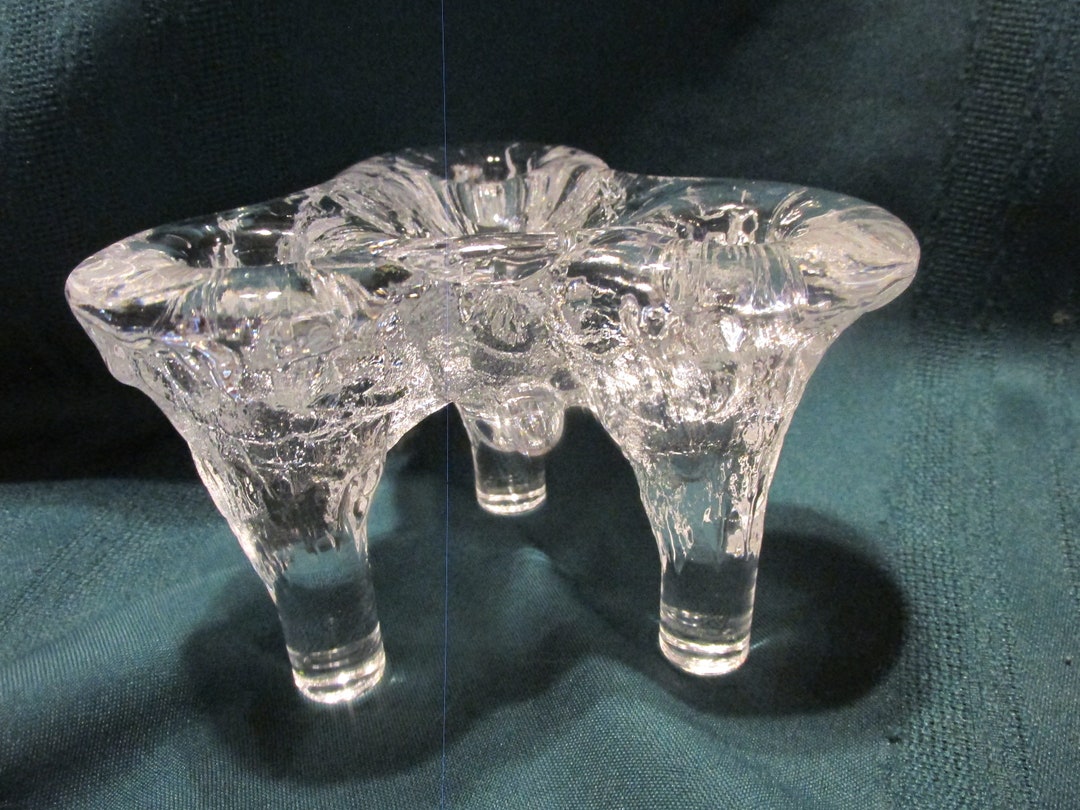 Costa Boda Icicle Swedish Art Glass Triple Candle Holder. Goran Wurff ...