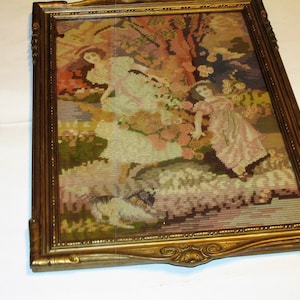 Victorian Antique Needlepoint W/ Ornate Frame, 3-D Done With Different ...