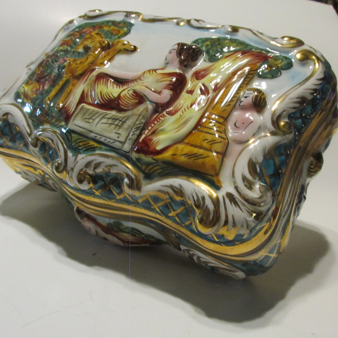 Capodimonte Porcelain, Italy, Large Hand Painted Trimmed in Gold ...
