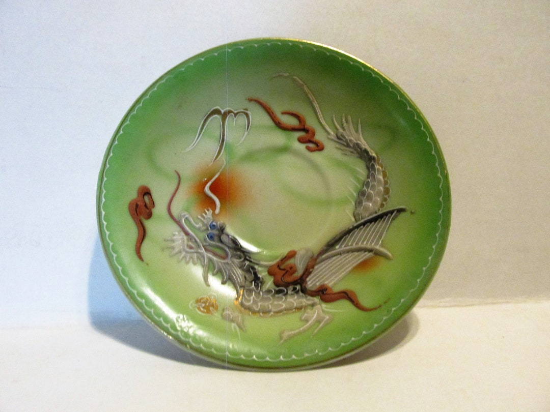 Japanese Hand Painted Dragon Ware Moriage Saucer, Trinkets, Ring Bowl ...