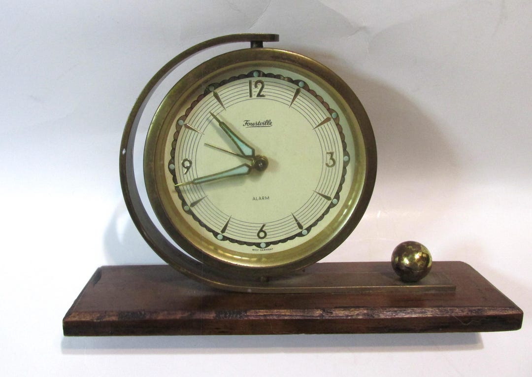 West Germany 1950's Forestville Round Brass Turning Alarm Clock / WORKS ...