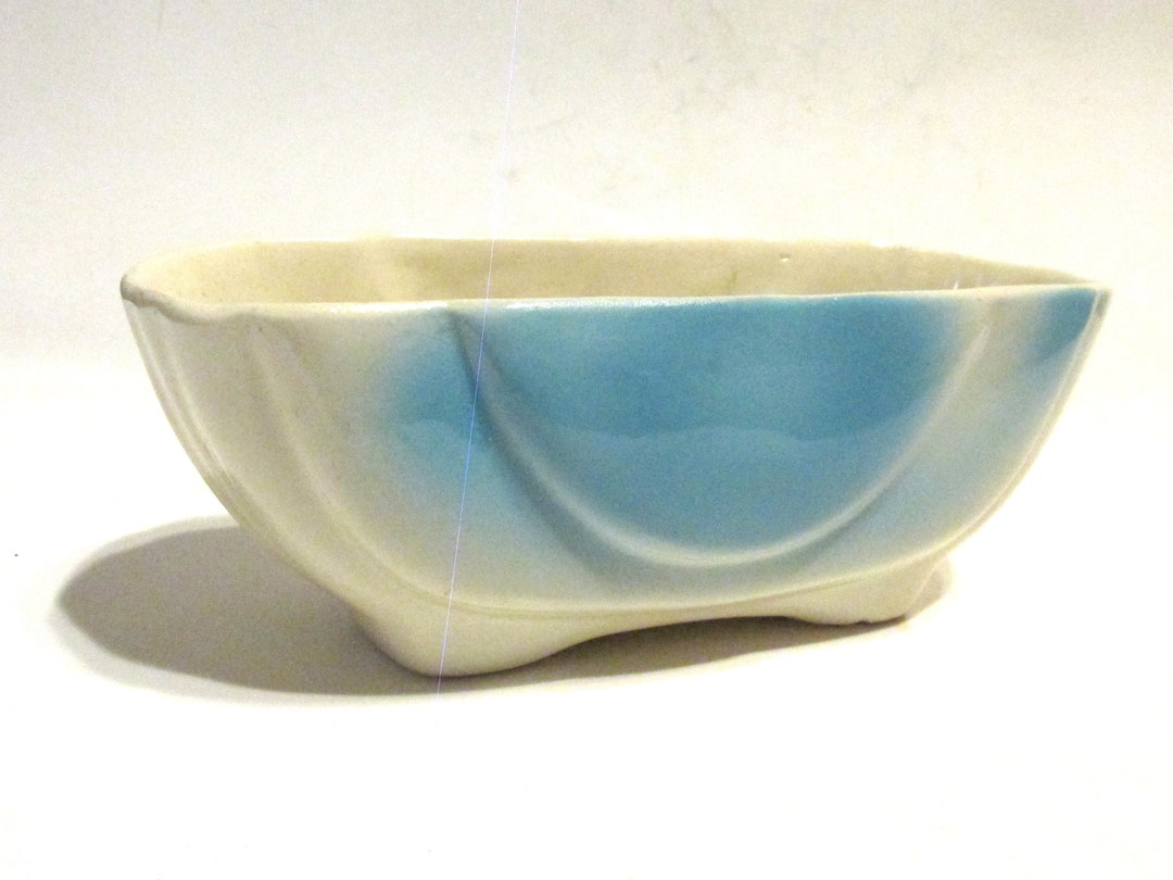 Mid-century Windowsill Planter With Light Blue Fade and Ribbed Sides - Etsy