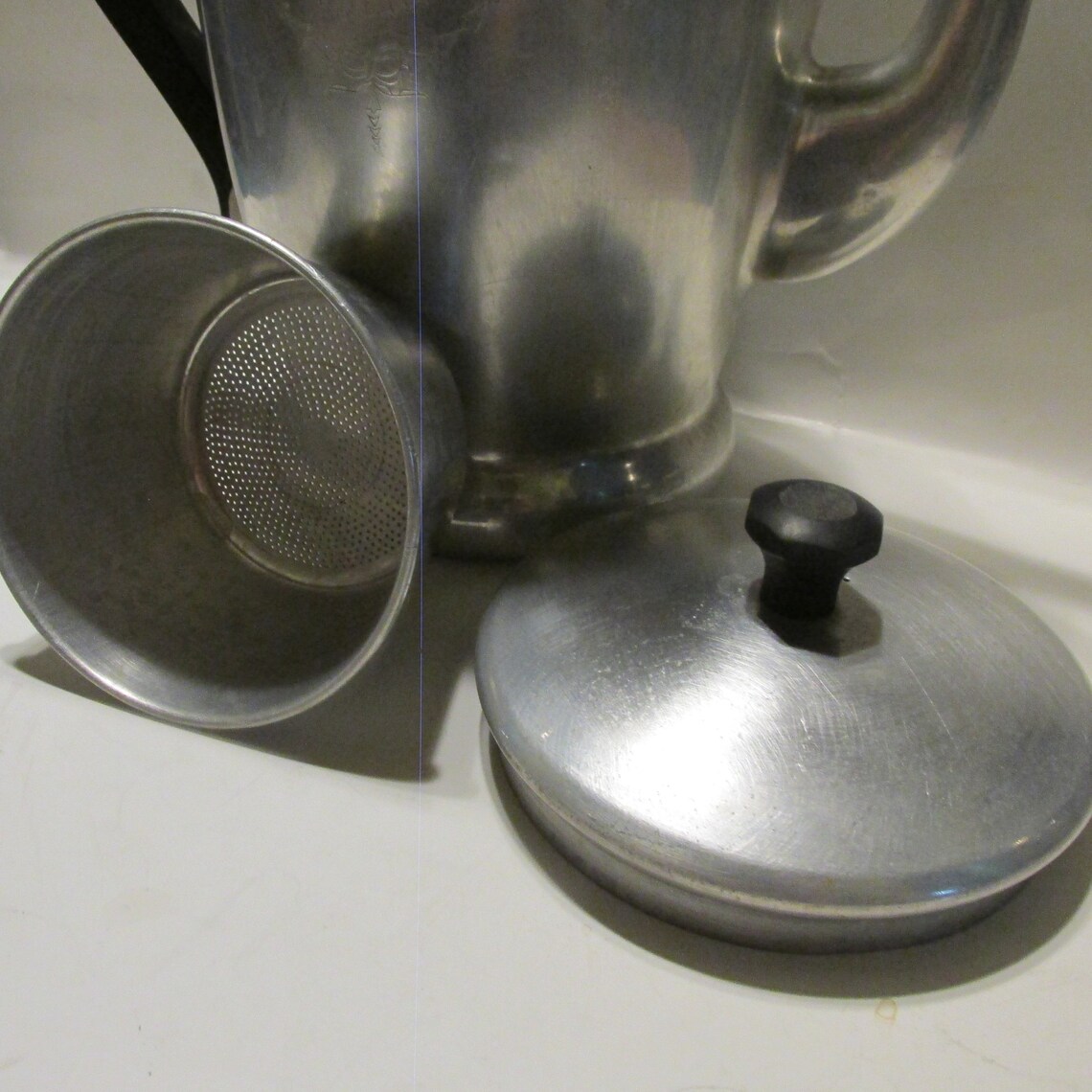 Old Aluminum Filter Drip Coffee Pot With Sides Etched Art Deco Design ...