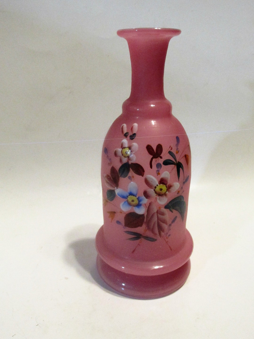 Victorian Pink Overlay Bristol Opaline Glass Vase With Enamel Flowers ...