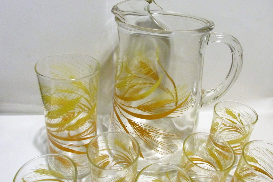Libbey Golden Wheat Pitcher With 4 Juice Glasses and 1 Drinking Glass ...