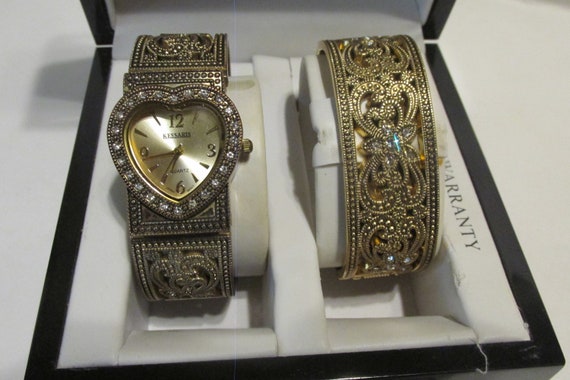 Kessaris Heart Hinged Cuff Watch and Bracelet . Very Pretty | Etsy