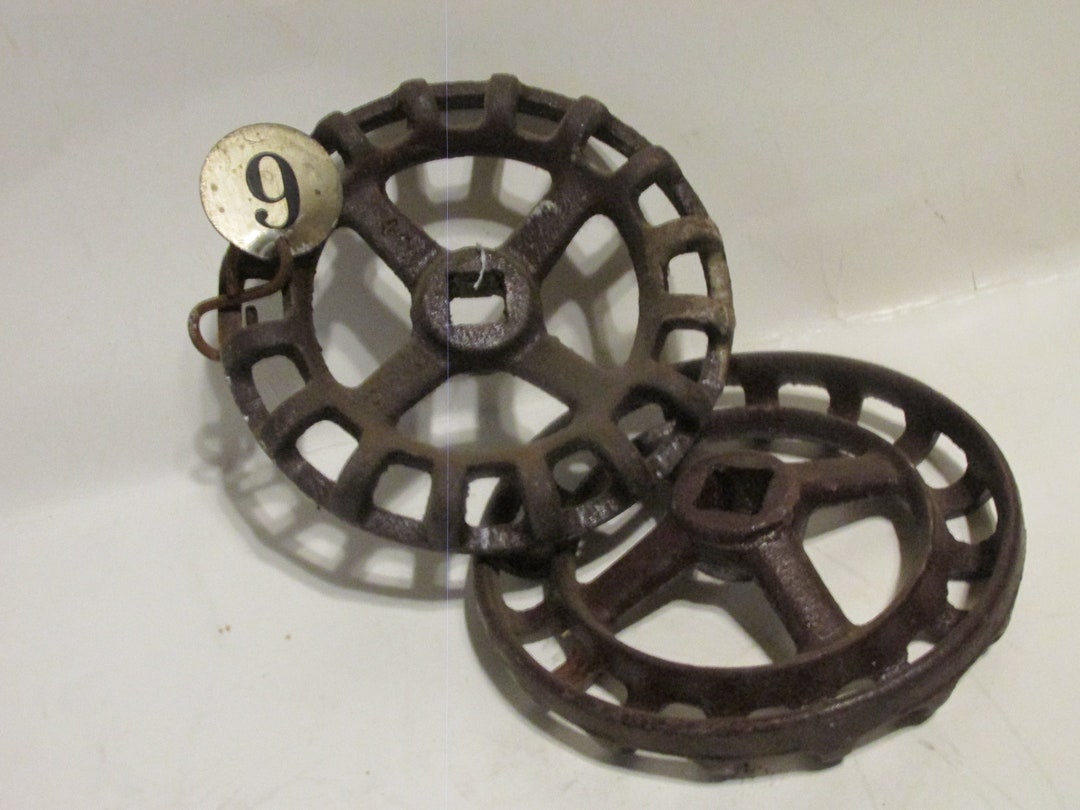 Industrial Pair Large Iron Valve Wheels, Steampunk, One Has Metal ...