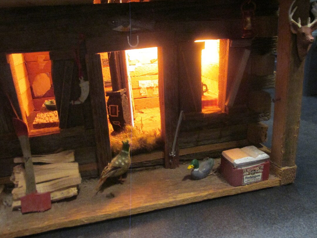 Rustic Lighted Log Cabin With Chimney Incense Smoke Lamp With ...